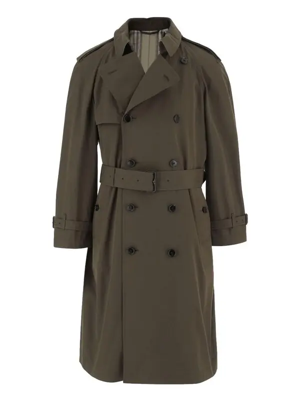 Burberry Cotton Double Breasted Trench Coat - Green