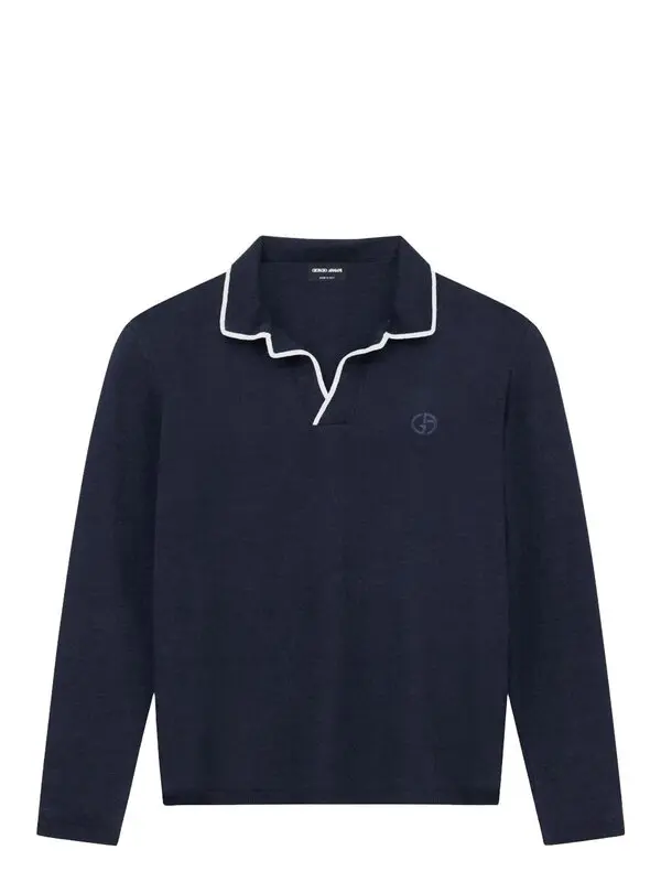 Giorgio Armani Long Sleeve Knit Polo - Blue