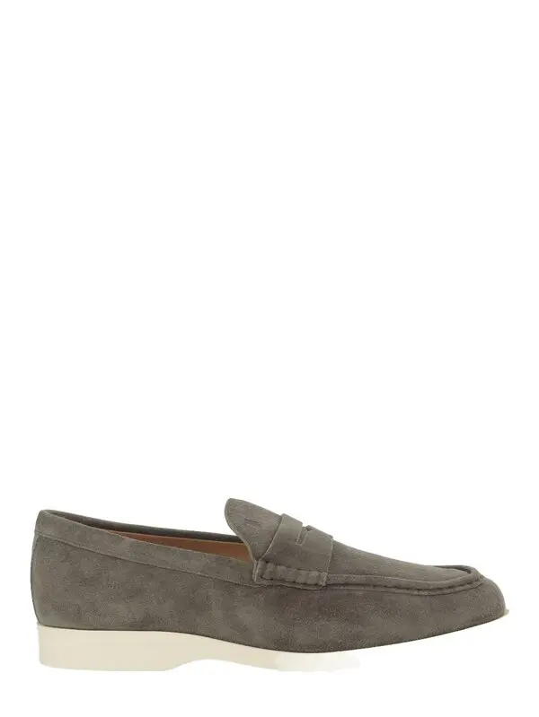 TOD'S Suede Loafers With Front Strap And Embossed Logo - Green