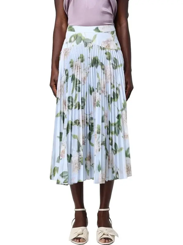 Antonio Marras Pleated Floral Midi Skirt - Gnawed Blue