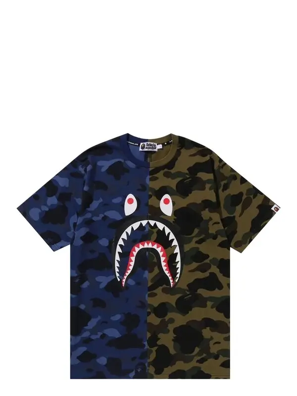 A BATHING APE Split Camo Shark Tee - Blue