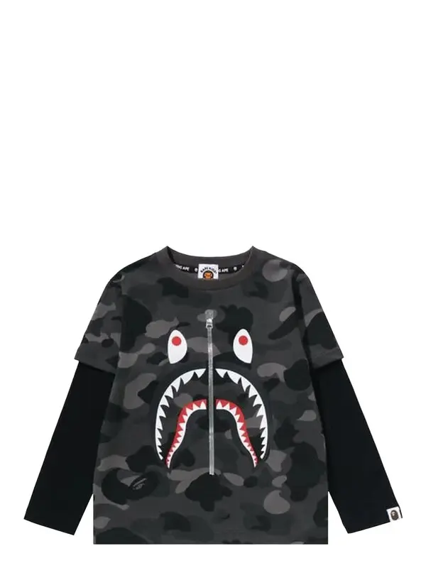 A BATHING APE Color Camo Shark Layered Long-sleeve Tee - Black