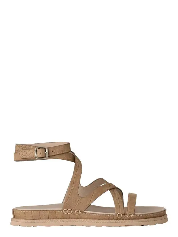 UGG Embossed Ankle Wrap Sandals - Tan