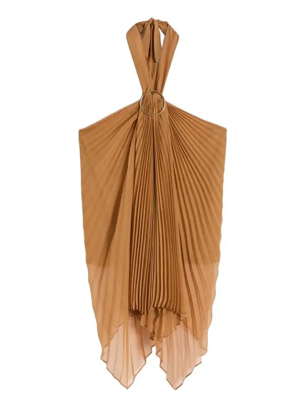 Max Mara Plissé-pleated Chiffon Top - Caramel