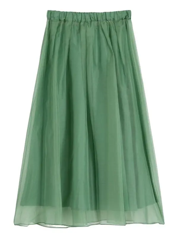 Max Mara Pleated Silk Organza Skirt - Green