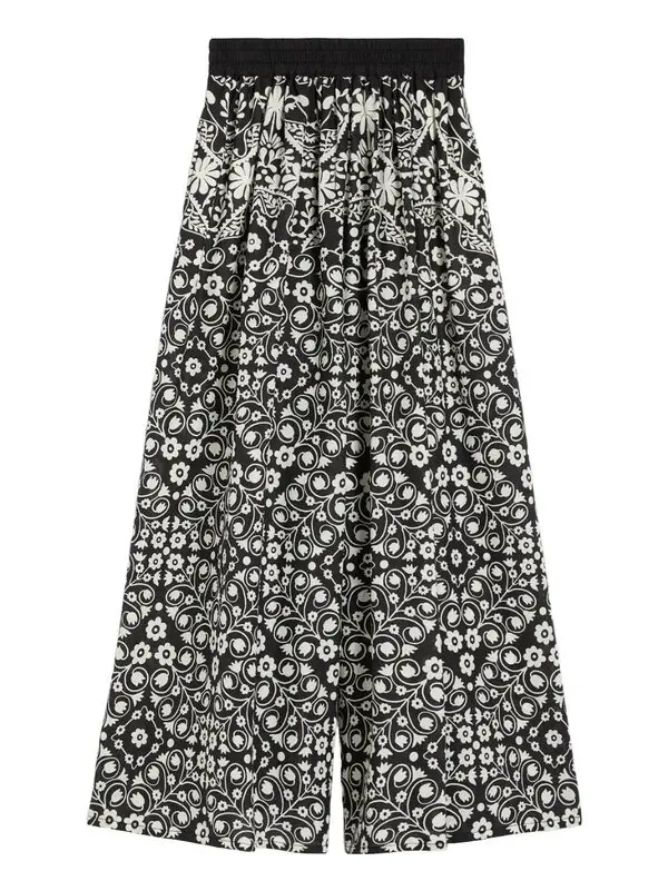 Max Mara Wide-leg Printed Cotton Trousers - Black