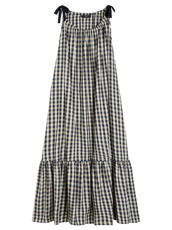 Max Mara Vichy Ramie And Cotton Maxi Dress - Navy