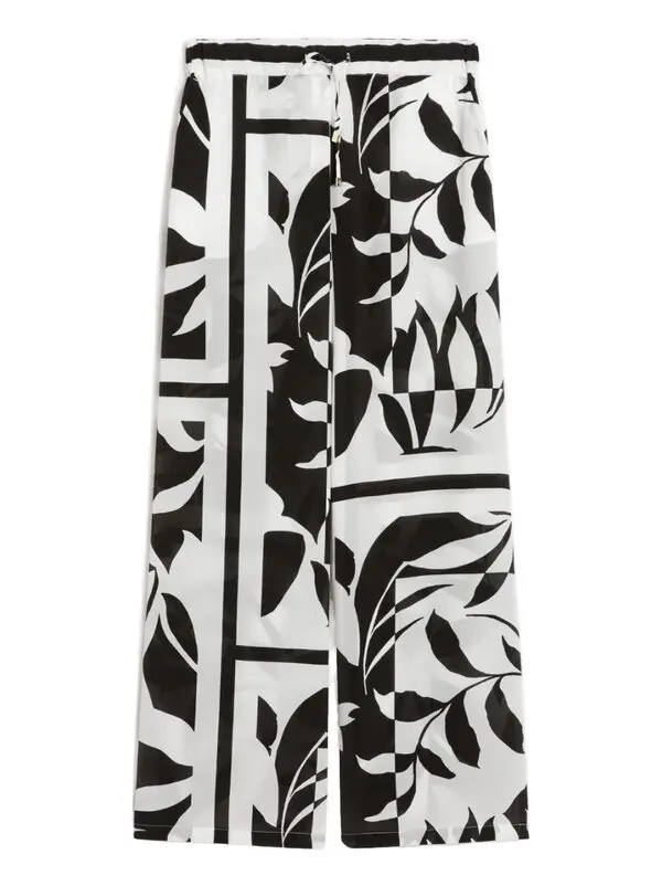 Max Mara Printed Silk Palazzo Trousers - Black