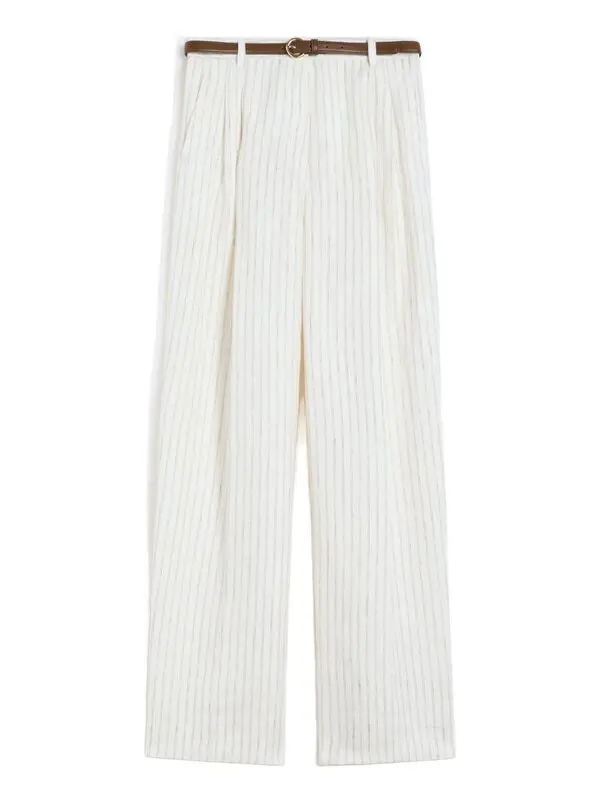 Max Mara Pinstripe Linen Trousers - Natural