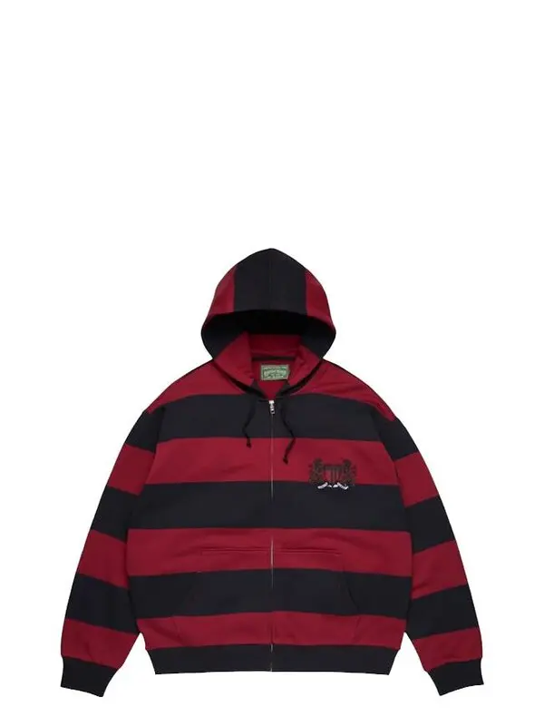 DENIM TEARS Striped Crest Zip Hoodie - Red/navy Blue