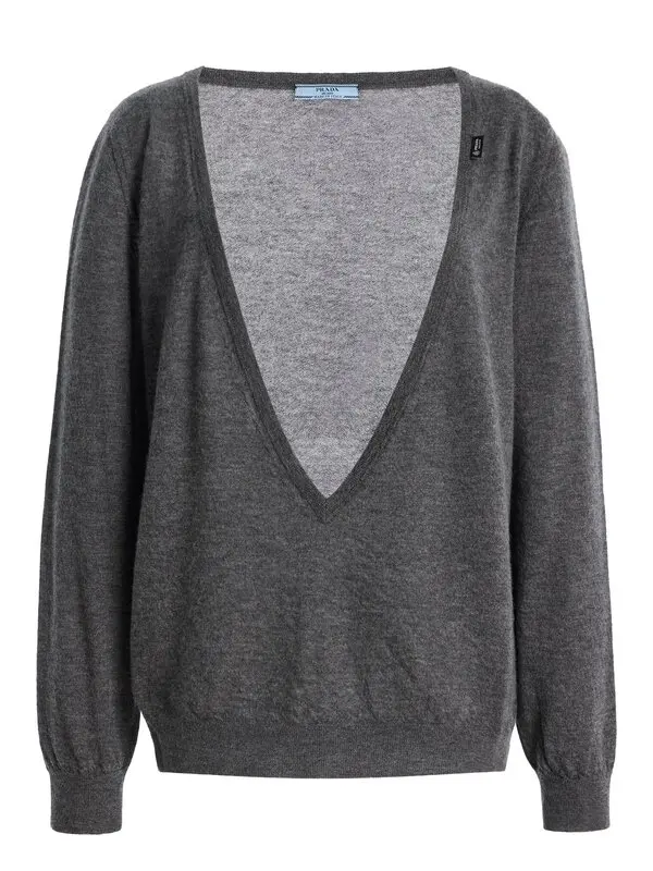 Prada Cashmere Knit V-neck Sweater - Grey