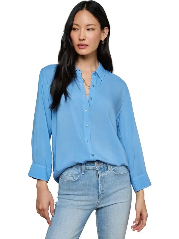 L'Agence Marlene Blouse Top - Allure Blue/white Contrast