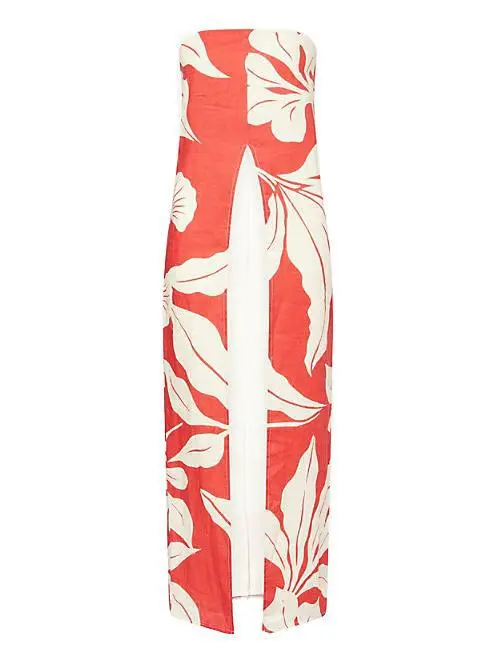 Second Summer Capella Strapless Longline Linen Top - Red