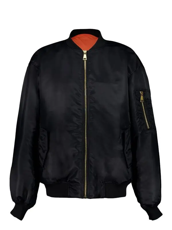 Balmain Nylon Bomber Jacket With Embroidery - Black