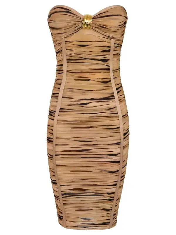 Elisabetta Franchi Tiger-print Jewel-clasp Midi Dress - Neutrals