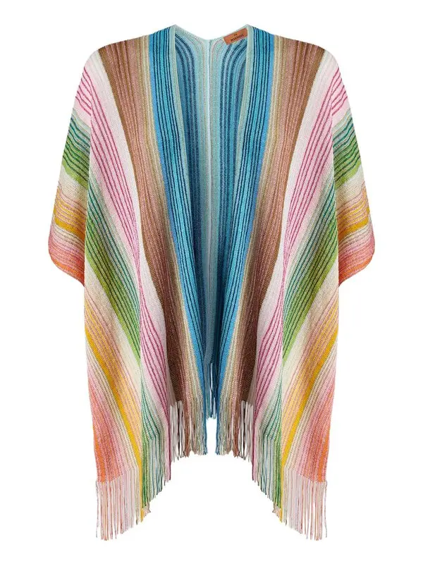 Missoni Striped Viscose-blend Poncho With Fringe - Multicolor