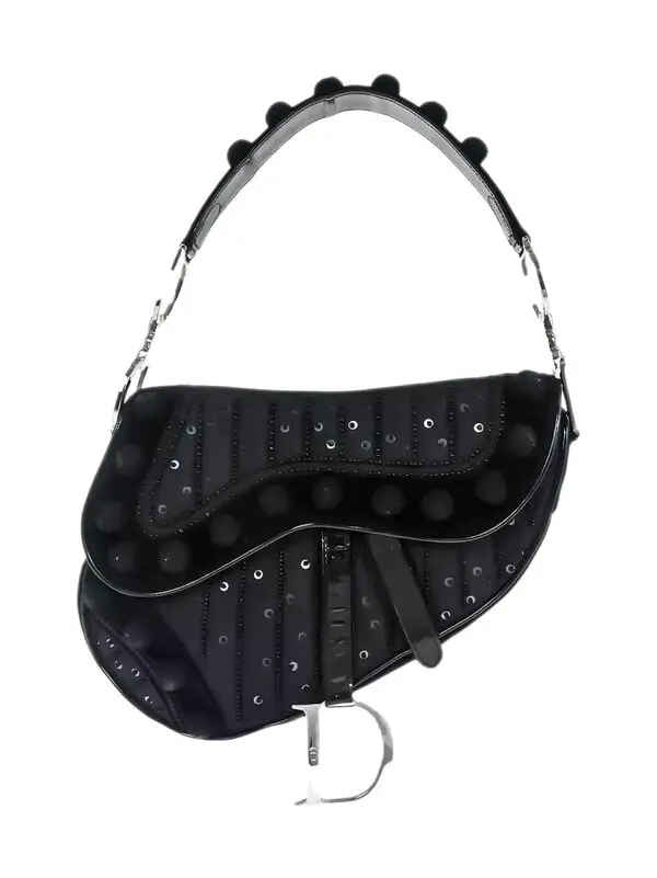 Dior 2002 Saddle Shoulder Bag With Beaded Embellishments - Black