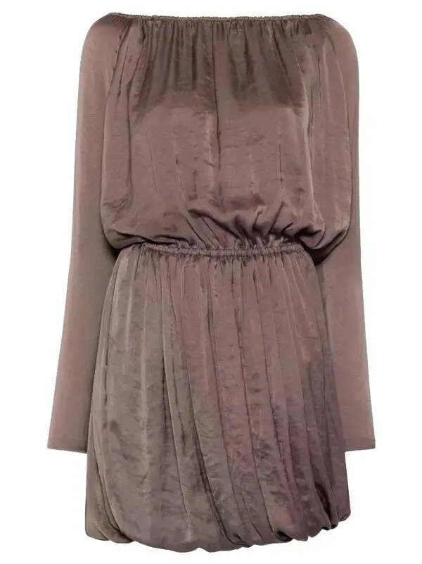 Saint Laurent Elasticated Long-sleeve Midi Dress - Brown