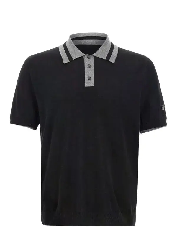 Iceberg Contrast Trims Cotton Polo Shirt - Black