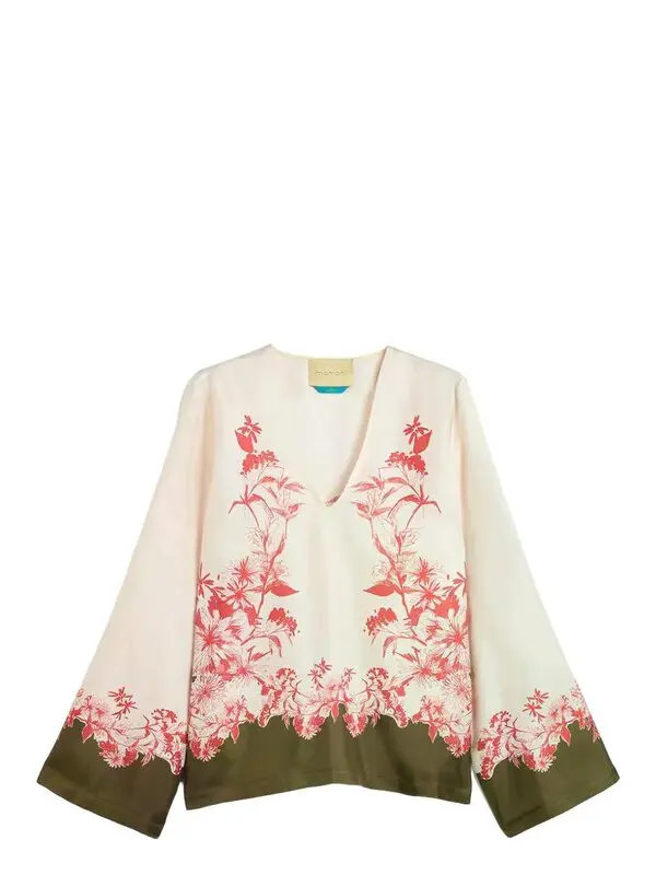 Momoni Long Sleeve Floral Print Blouse - Neutrals
