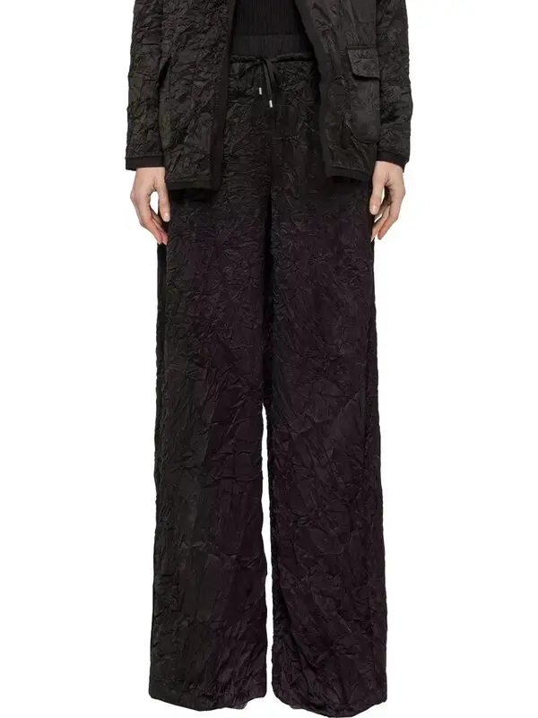 NISSA Crinkle-effect Wide-leg Trousers - Black