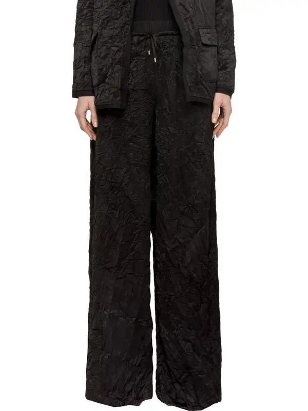 NISSA Crinkle-effect Wide-leg Trousers - Ebony