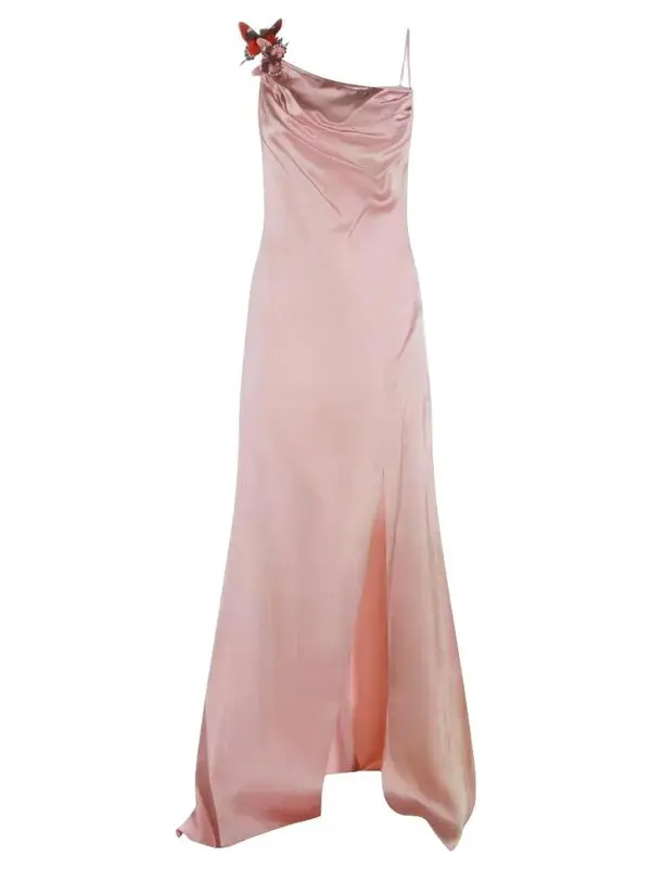 Blumarine Butterfly Appliqué Draped Gown - Pink