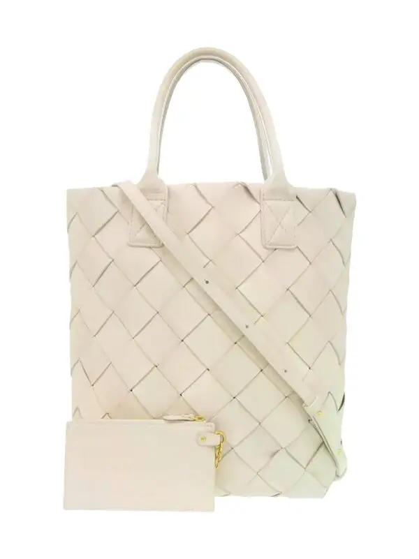Bottega Veneta Lambskin Maxi Intrecciato Cabat Tote - White