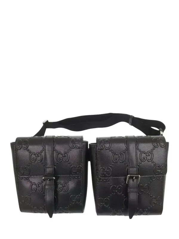 Gucci Gg Embossed Perforated Double Belt Bag - Black