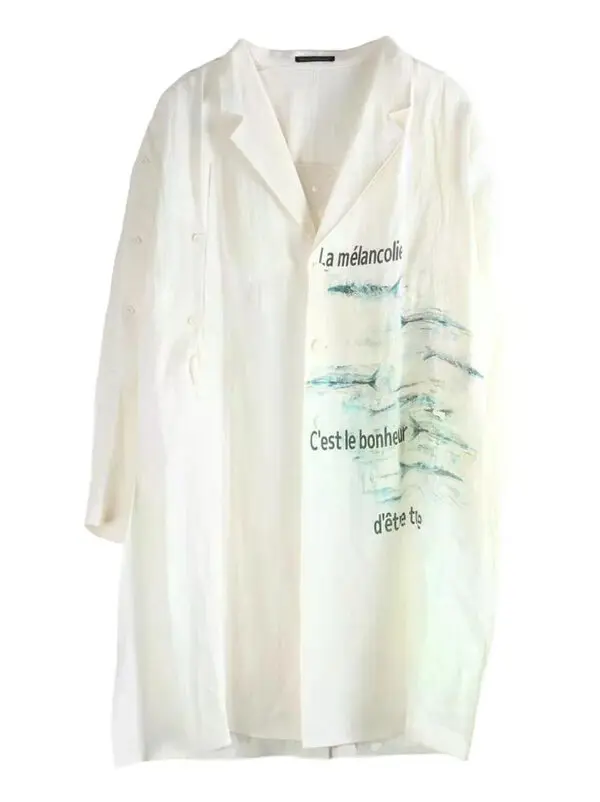 Yohji Yamamoto Printed Single Breasted Coat - Neutrals