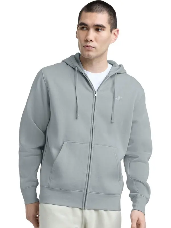 Champion Powerblend Full-zip Hoodie With C Logo - Quarry