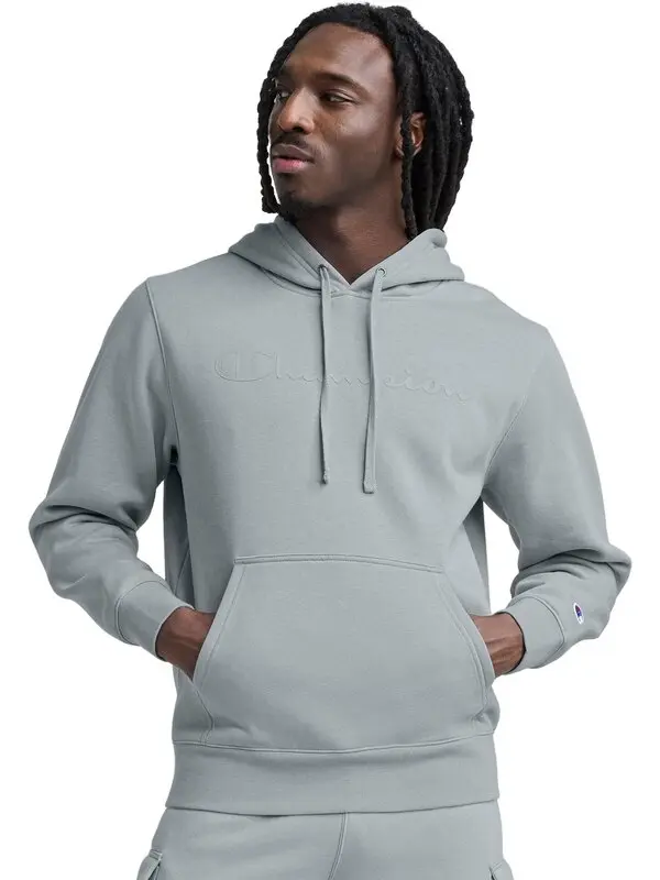 Champion Powerblend Fleece Hoodie With Tonal Script Logo - Quarry