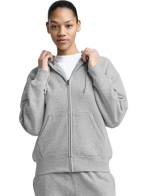 Champion Powerblend Fleece Full-zip Hoodie With C Logo - Oxford Grey Heather