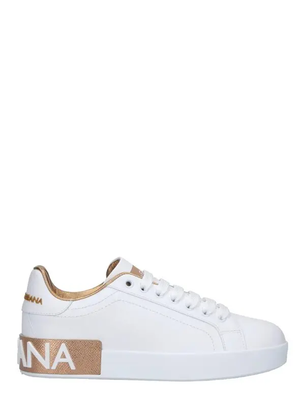 Dolce & Gabbana Portofino Calfskin Sneakers - Gold