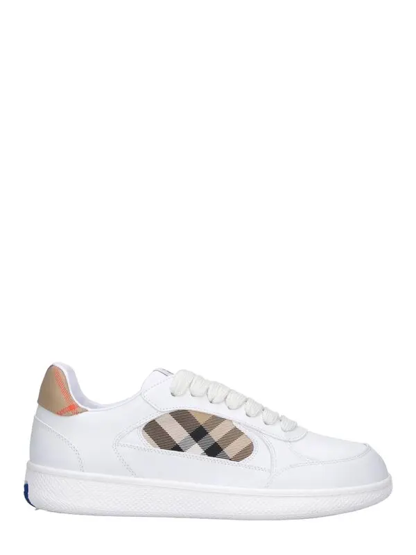 Burberry Terrace Calfskin Sneakers With Check Detail - White
