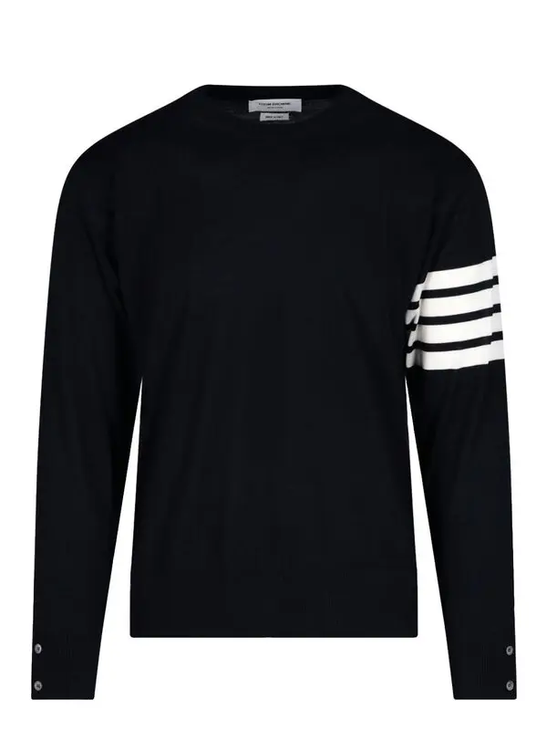 Thom Browne 4-bar Crew Neck Sweater With Button Cuffs - Blue