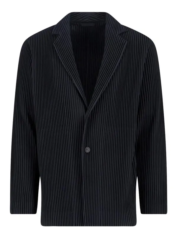 HOMME PLISSE Pleated Single-breasted Blazer - Black