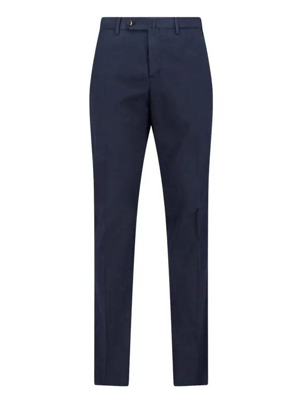 PT TORINO Cotton Blend Straight Leg Trousers - Blue