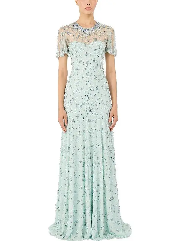 Jenny Packham Ambiance Beaded Maxi Gown - Alice Blue