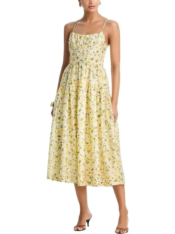 Aqua Floral Midi Dress - Yellow/multi
