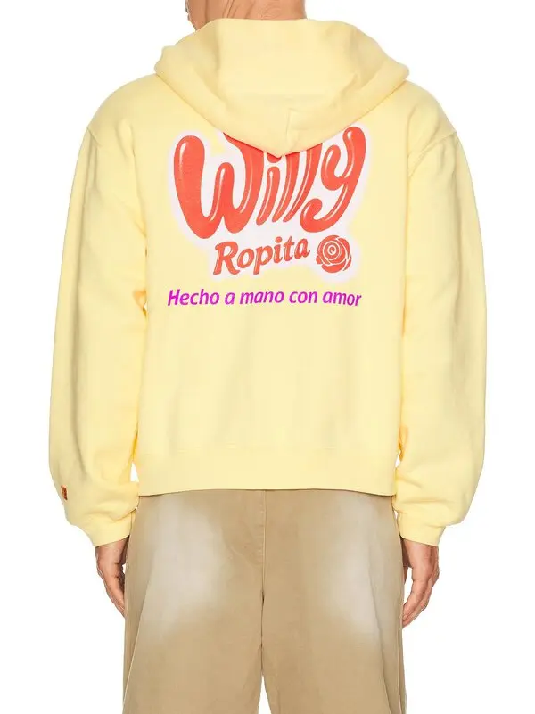 WILLY CHAVARRIA Ropita Shrunken Zip-through Hoodie - Butter