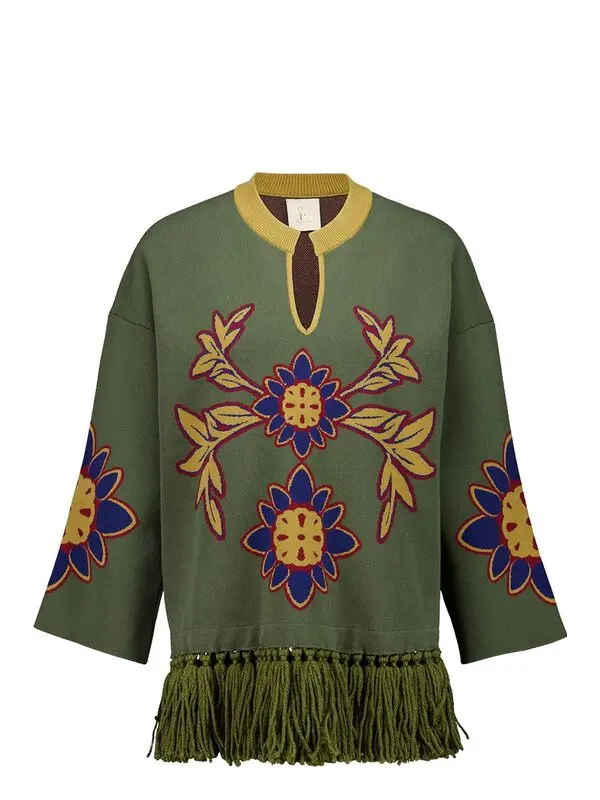 PAULA Jacquard Sweater With Fringes - Multicolour