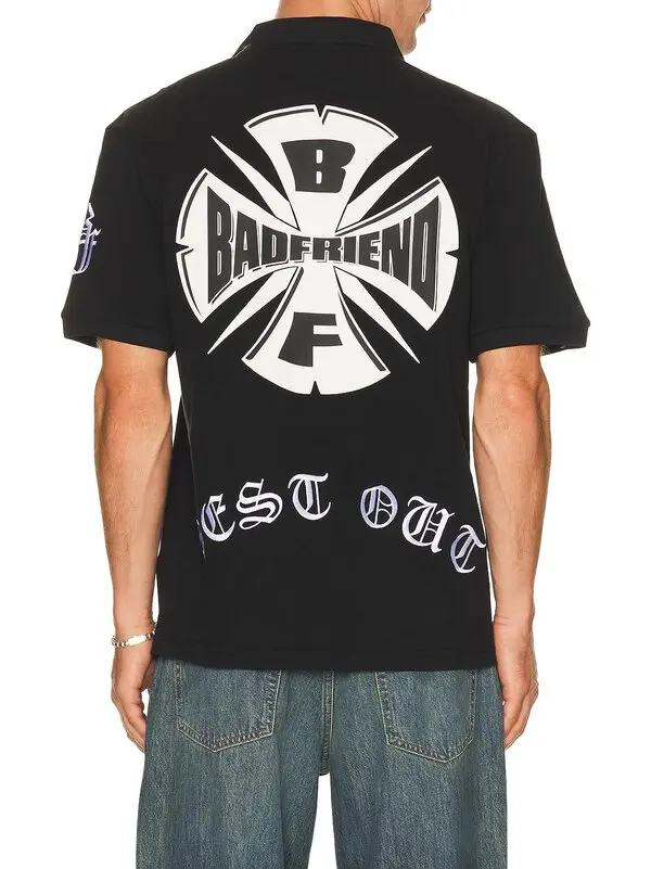 BADFRIEND Best Out Embroidered Knit Polo In Black - Black & White