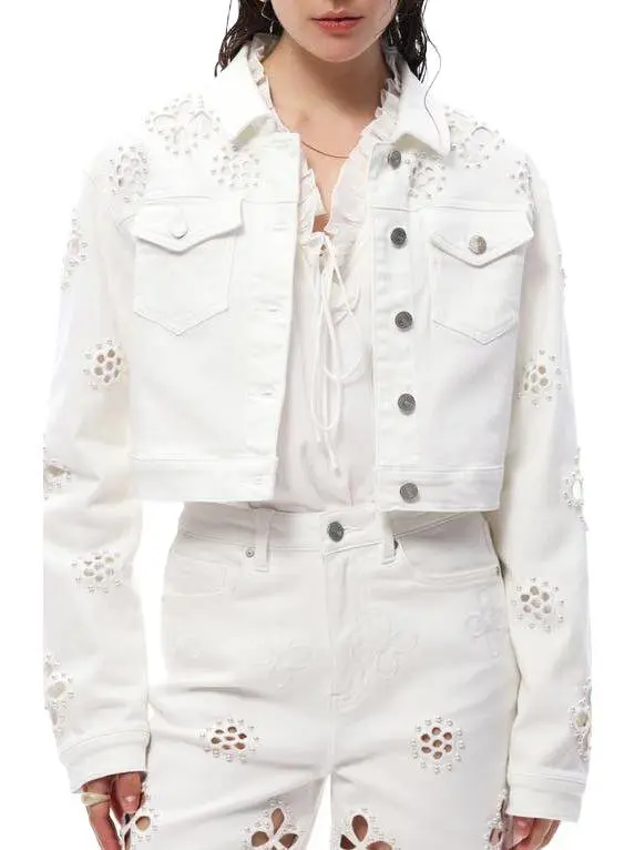 BAYEAS Crop Denim Trucker Jacket - White
