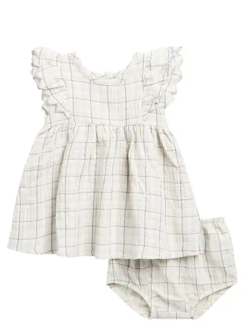 QUINCY MAE Alina Plaid Organic Cotton Dress With Bloomers - Blue