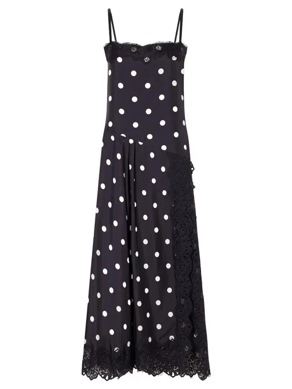 Sportmax Polka-dot Silk Maxi Dress With Lace Trim - Black