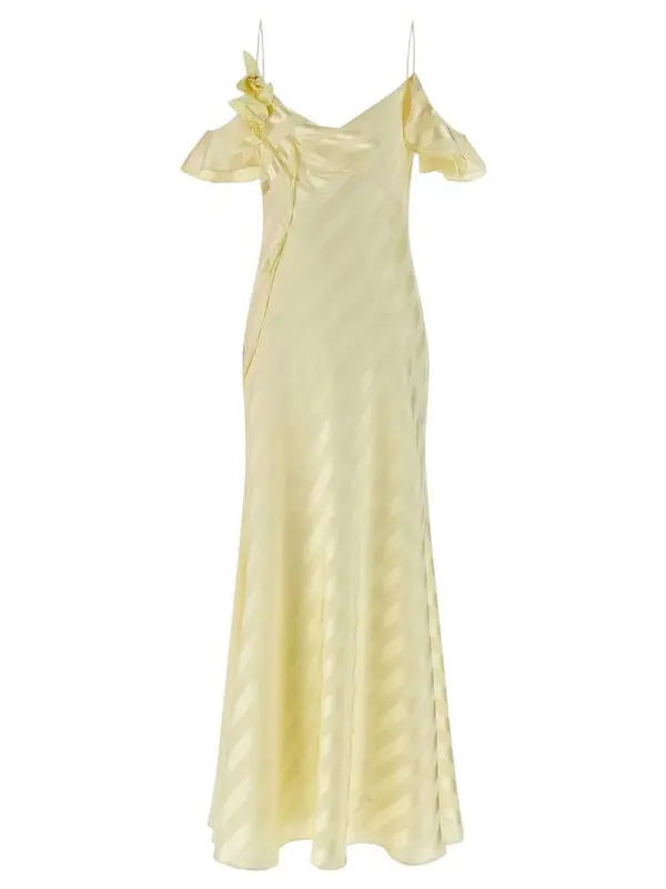 SELF-PORTRAIT Striped Satin Long Dress - Yellow
