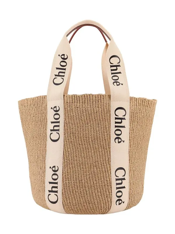 Chloé Woody Raffia Shoulder Bag - Beige