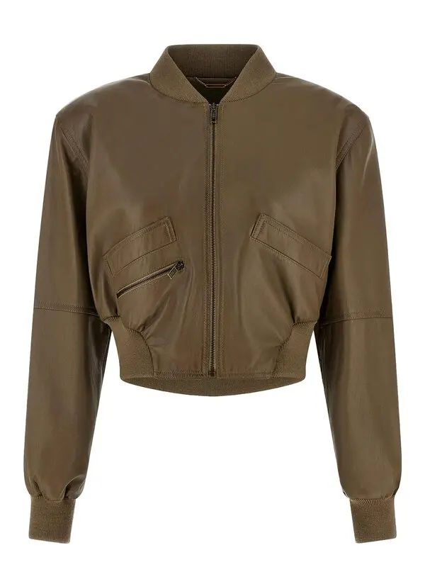 Chloé Crop Leather Biker Jacket - Beige