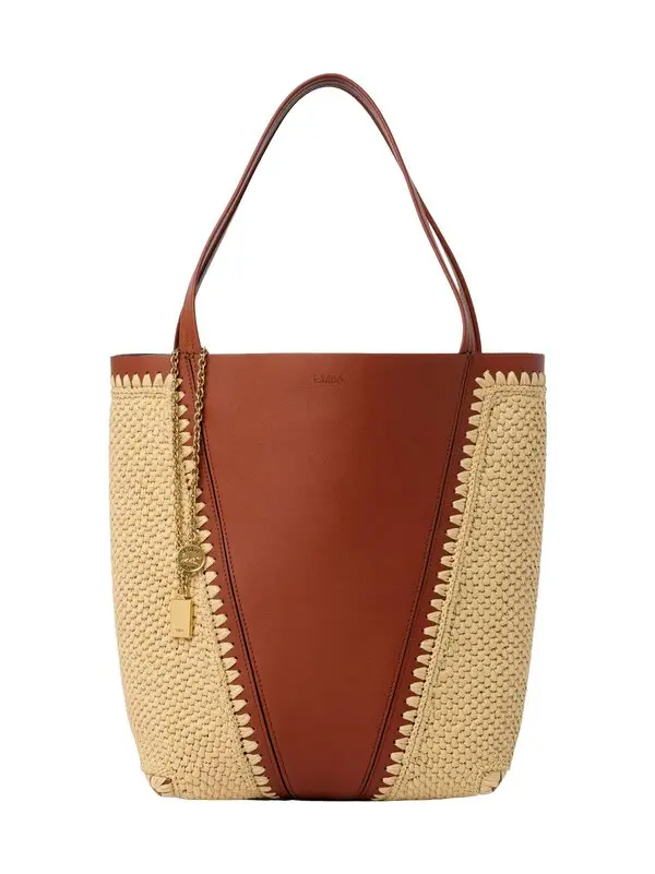 Chloé Spin Leather And Raffia Shoulder Bag - Brown